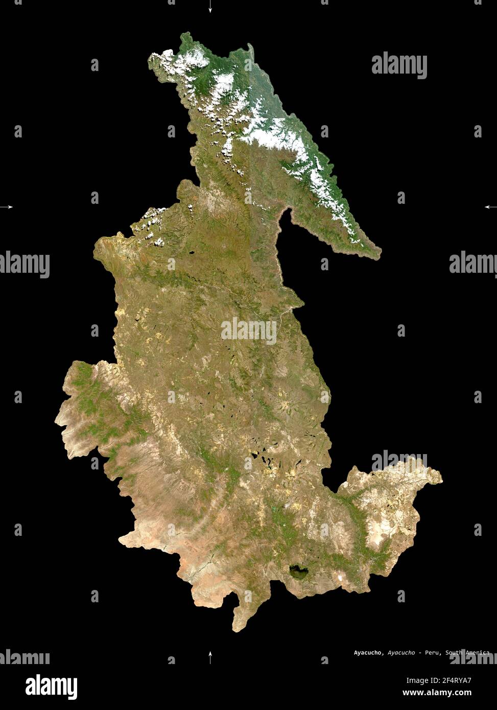 Ayacucho, region of Peru. Sentinel-2 satellite imagery. Shape isolated ...