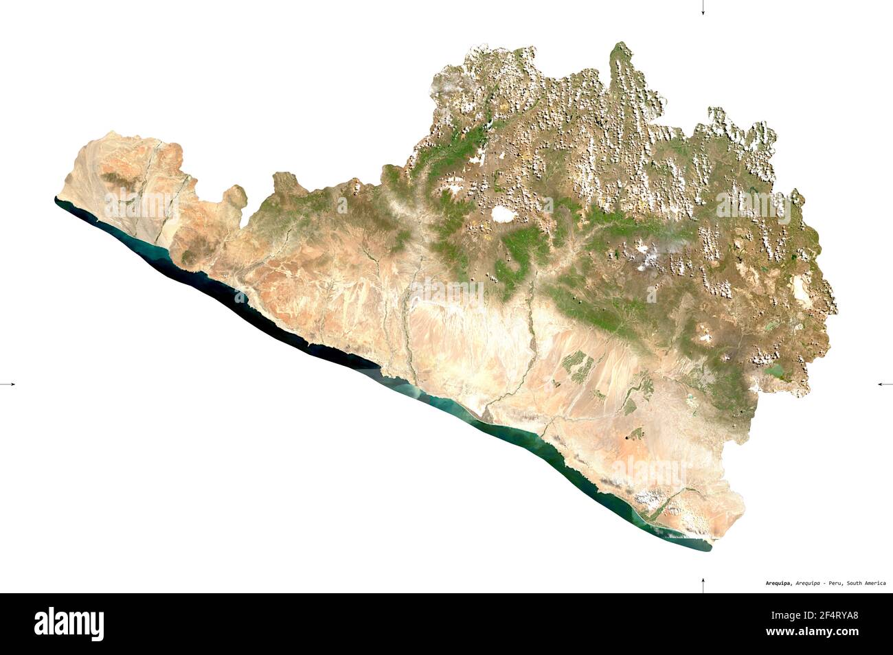 Arequipa, region of Peru. Sentinel-2 satellite imagery. Shape isolated ...