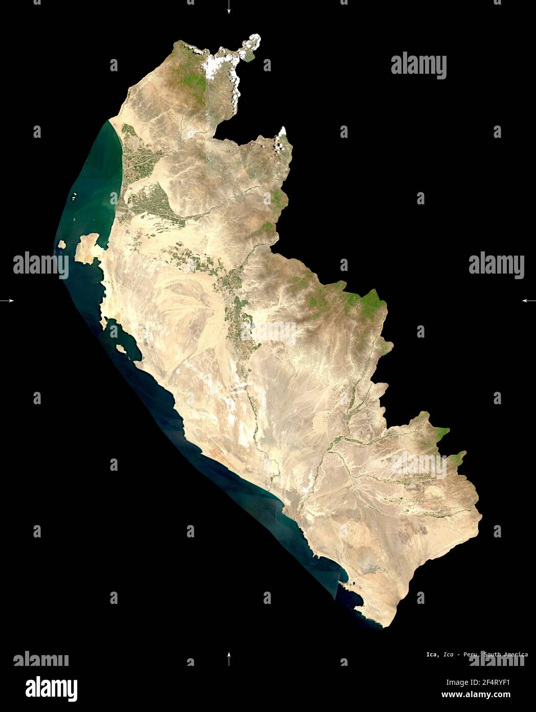 Ica, region of Peru. Sentinel-2 satellite imagery. Shape isolated on ...