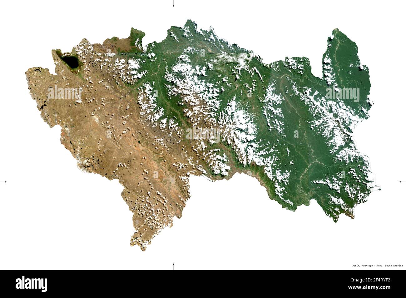 Junin, region of Peru. Sentinel-2 satellite imagery. Shape isolated on ...