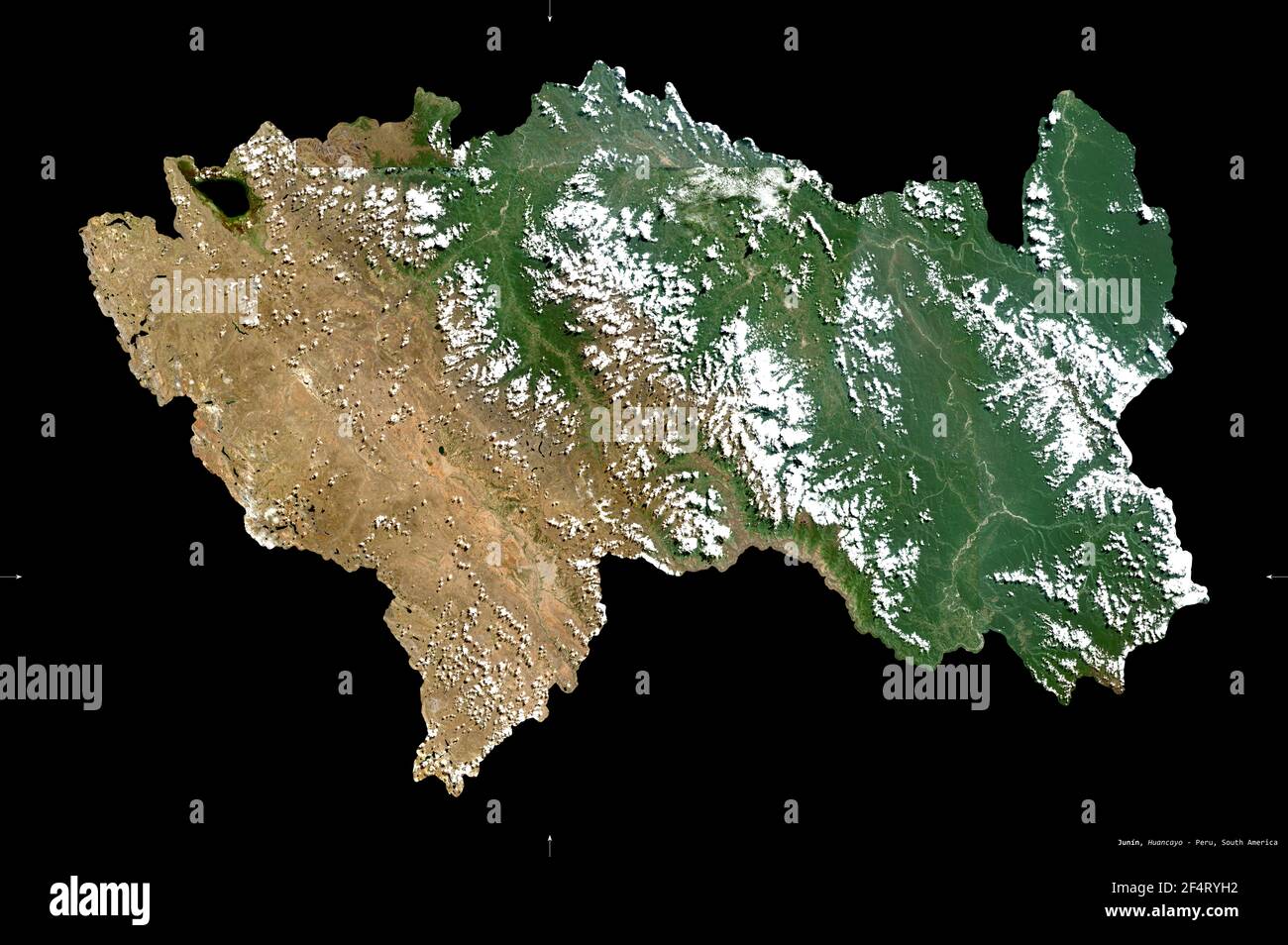 Junin, region of Peru. Sentinel-2 satellite imagery. Shape isolated on ...