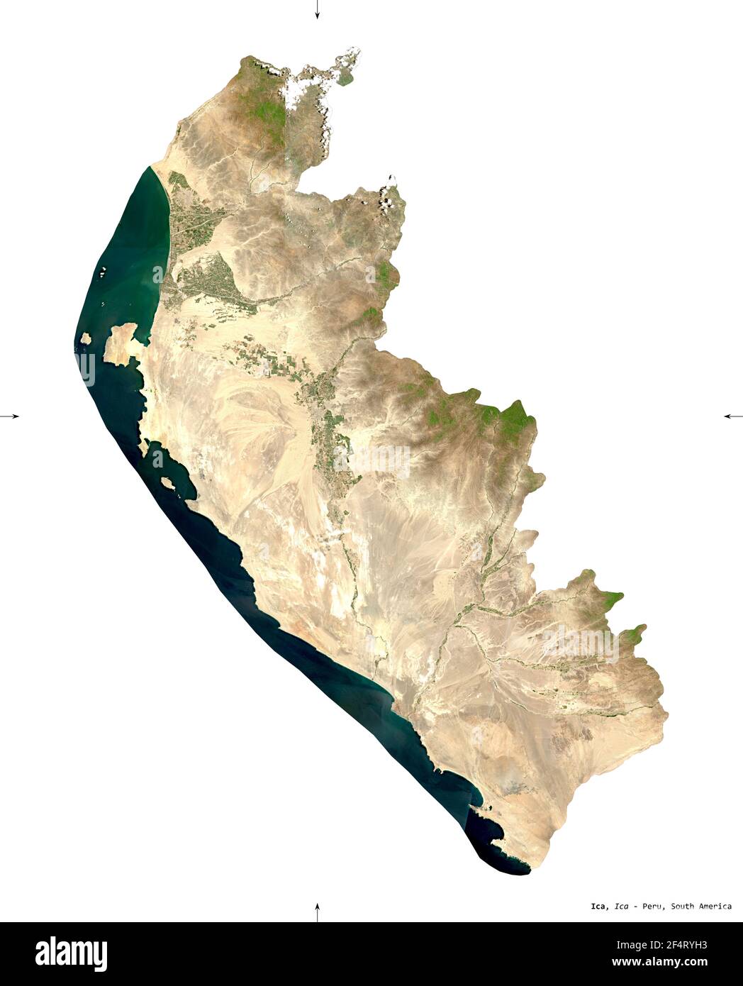 Ica, region of Peru. Sentinel-2 satellite imagery. Shape isolated on ...
