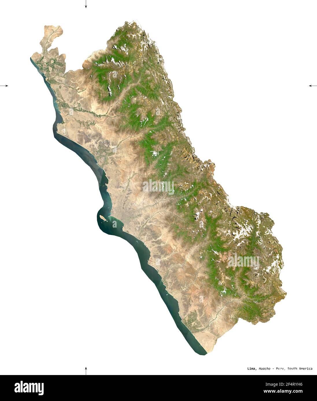 Lima, region of Peru. Sentinel-2 satellite imagery. Shape isolated on ...