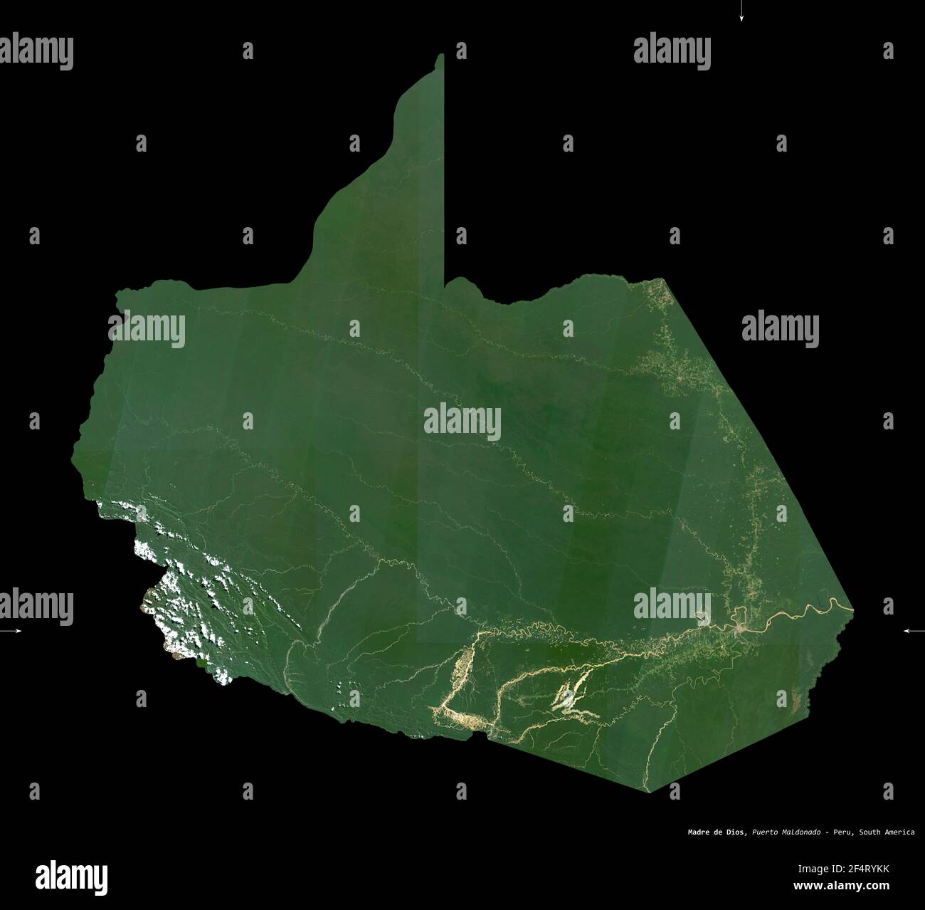 Madre de Dios, region of Peru. Sentinel-2 satellite imagery. Shape ...