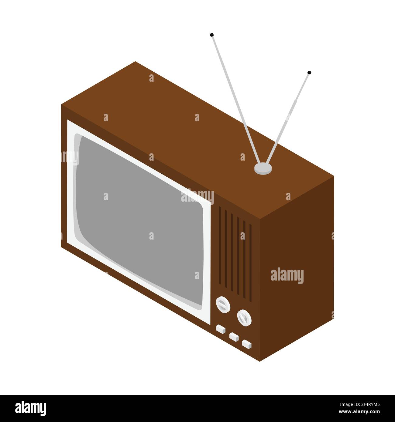 Vector illustration retro TV with antenna isometric view isolated on ...