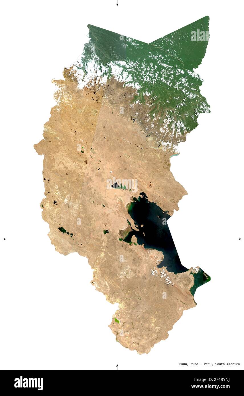 Puno, region of Peru. Sentinel-2 satellite imagery. Shape isolated on ...