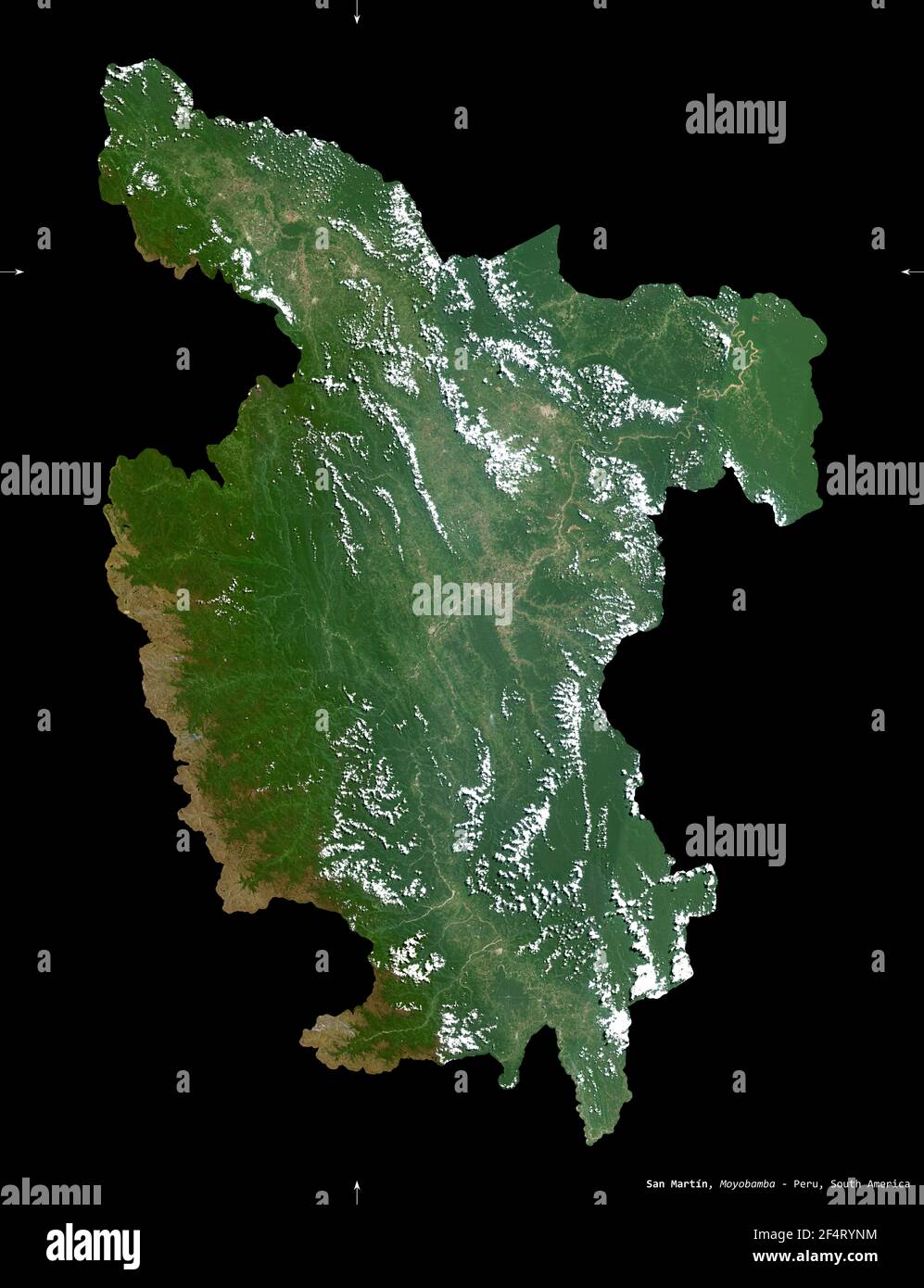 San Martin, region of Peru. Sentinel-2 satellite imagery. Shape ...