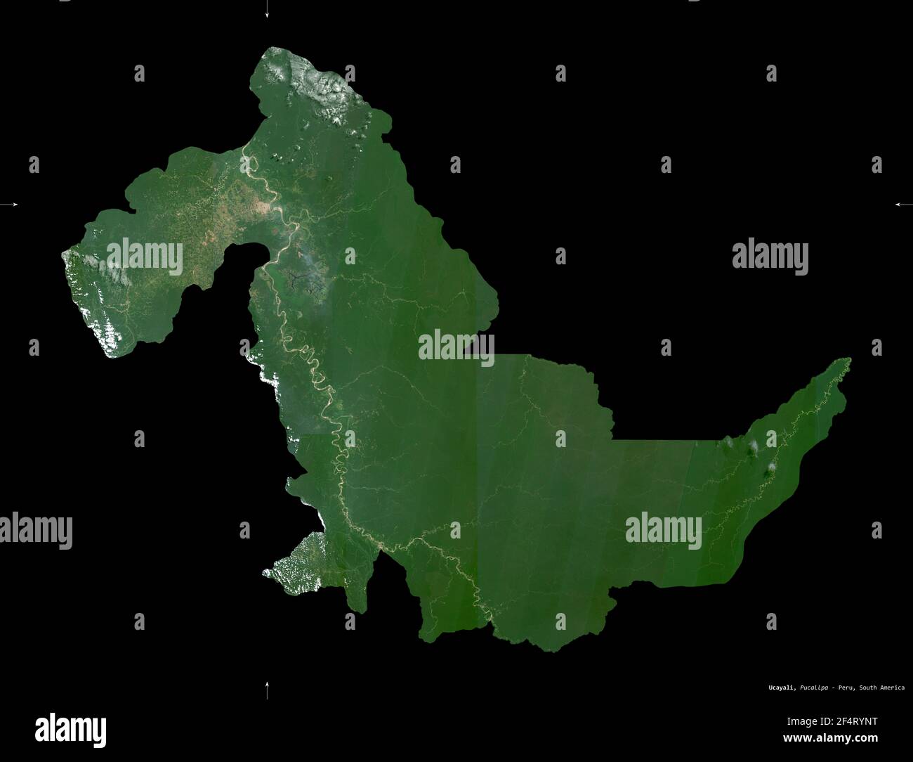 Ucayali, region of Peru. Sentinel-2 satellite imagery. Shape isolated ...