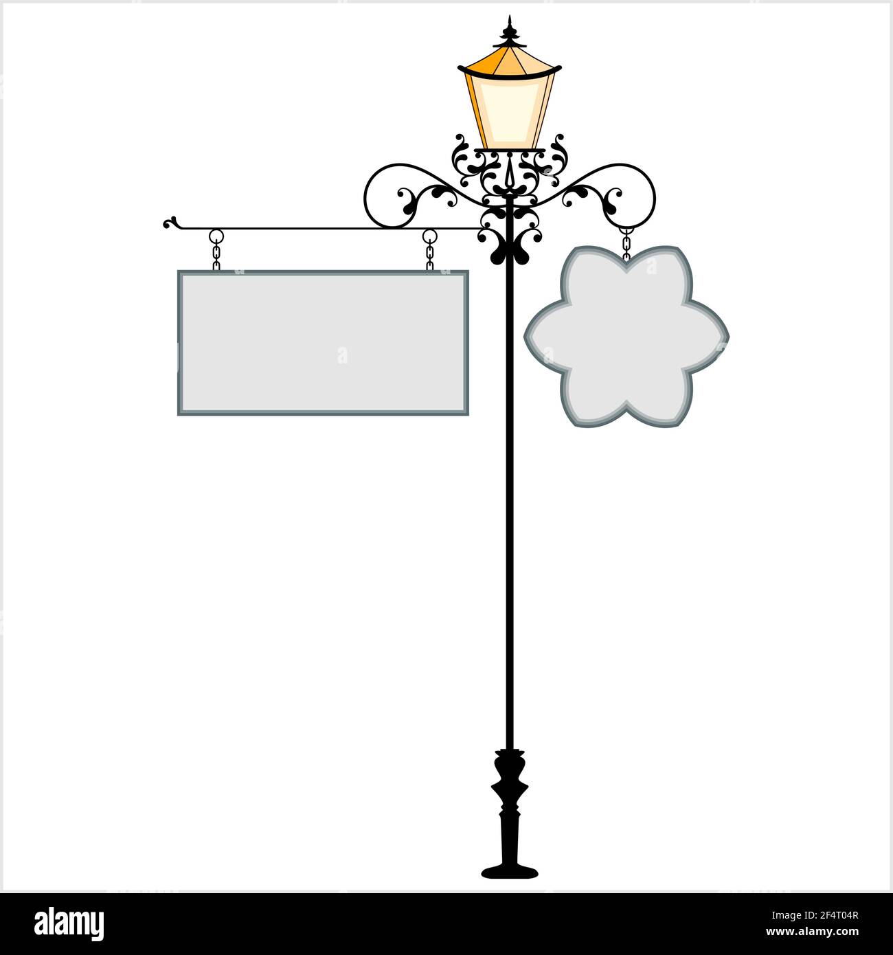 Wrought Iron Signage With Lamp Design Vector Art Illustration Stock ...