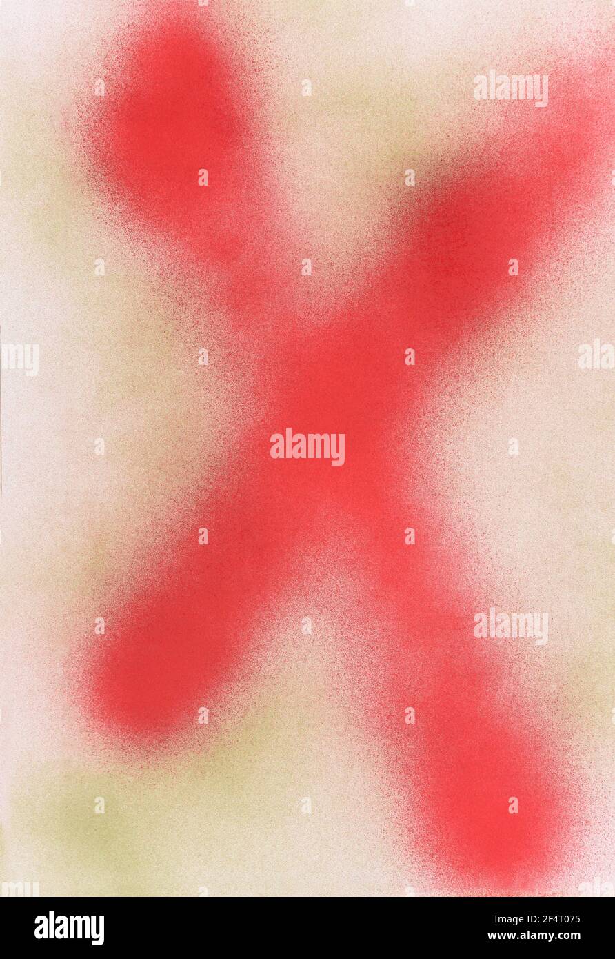 red x sign spray painted on green spray painted white paper background ...