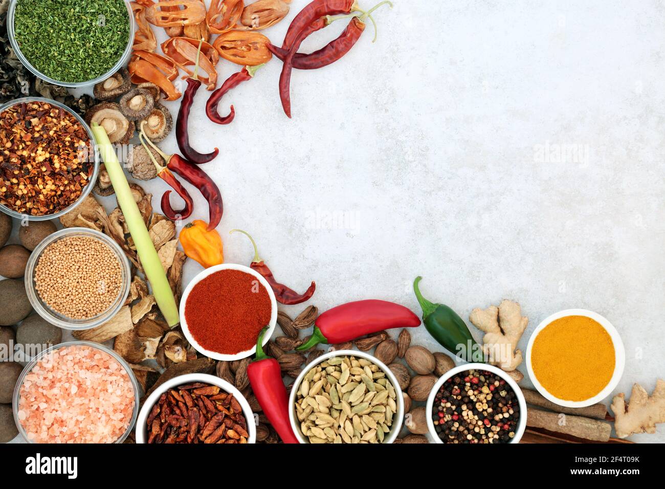 Herb & spice seasoning abstract border with fresh & dried herbs and ...