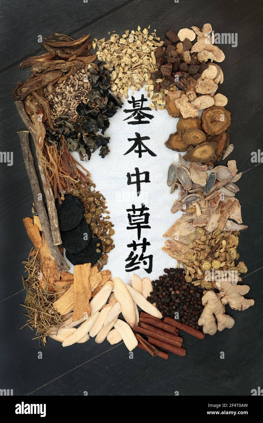 Chinese fundamental herb collection regularly used in herbal medicine ...