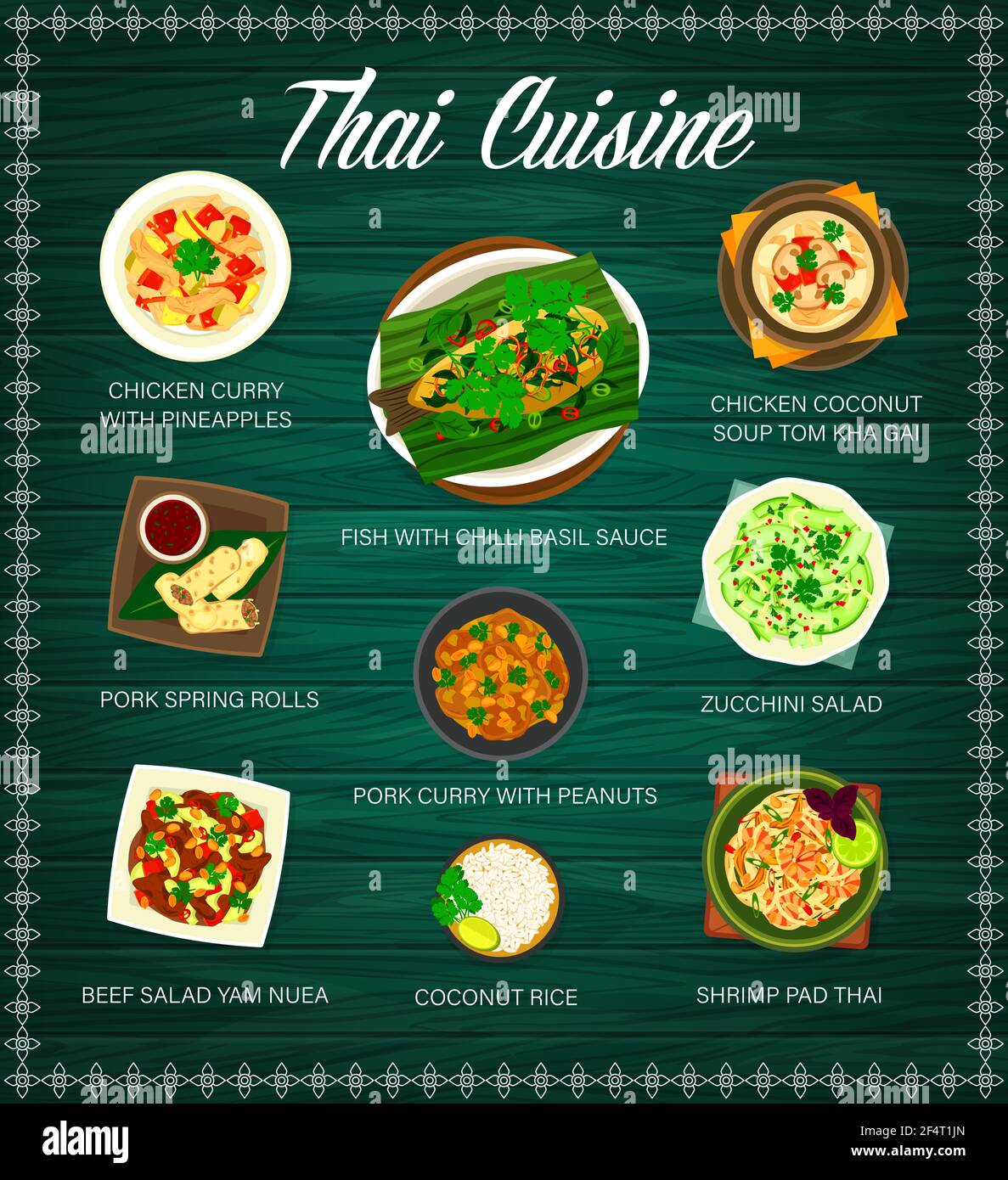 Thai cuisine menu, Thailand food and Asian dishes, vector traditional meals. Thai restaurant ...