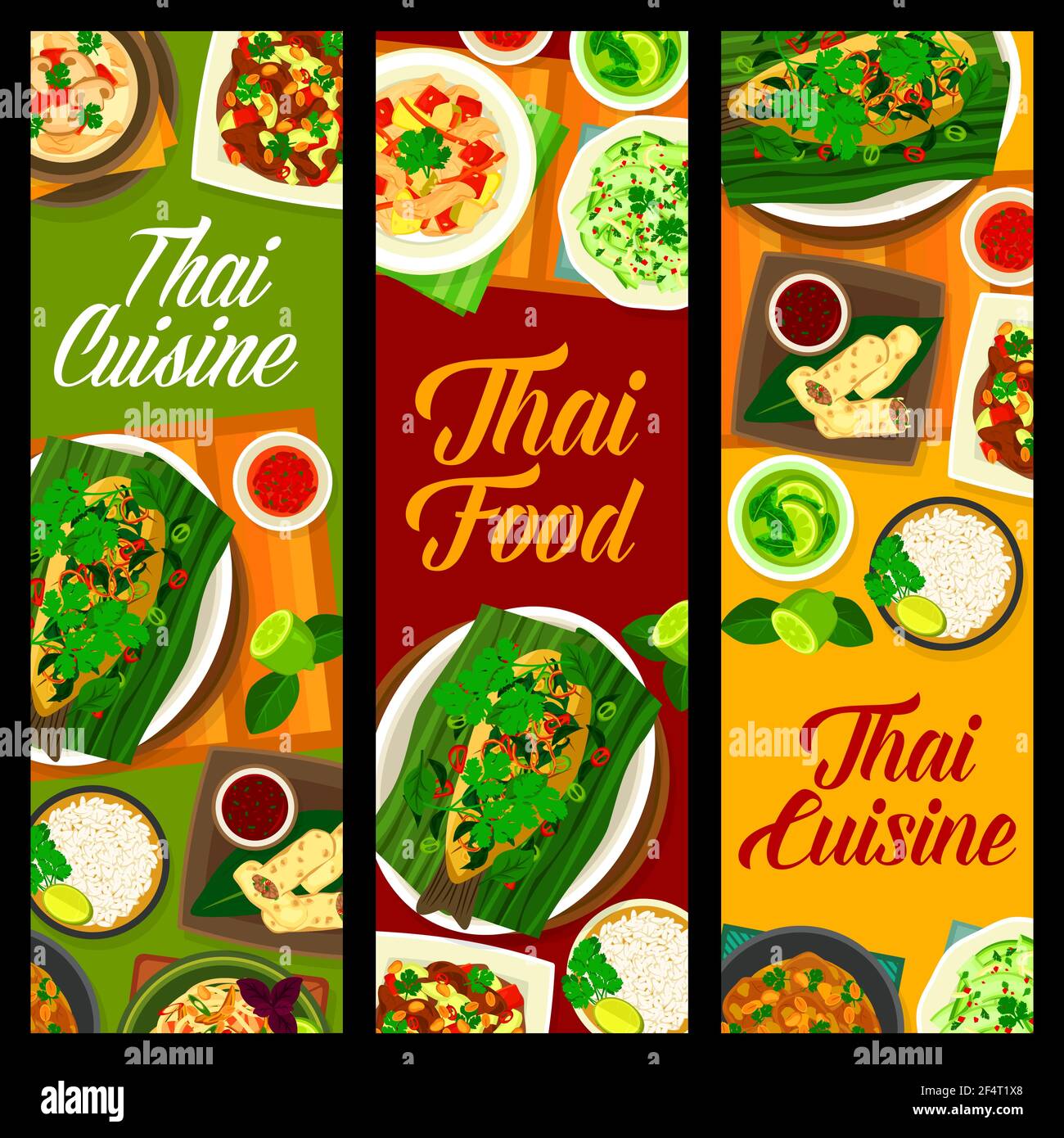 Thai cuisine and Thailand food menu, Asian restaurant vector banners ...