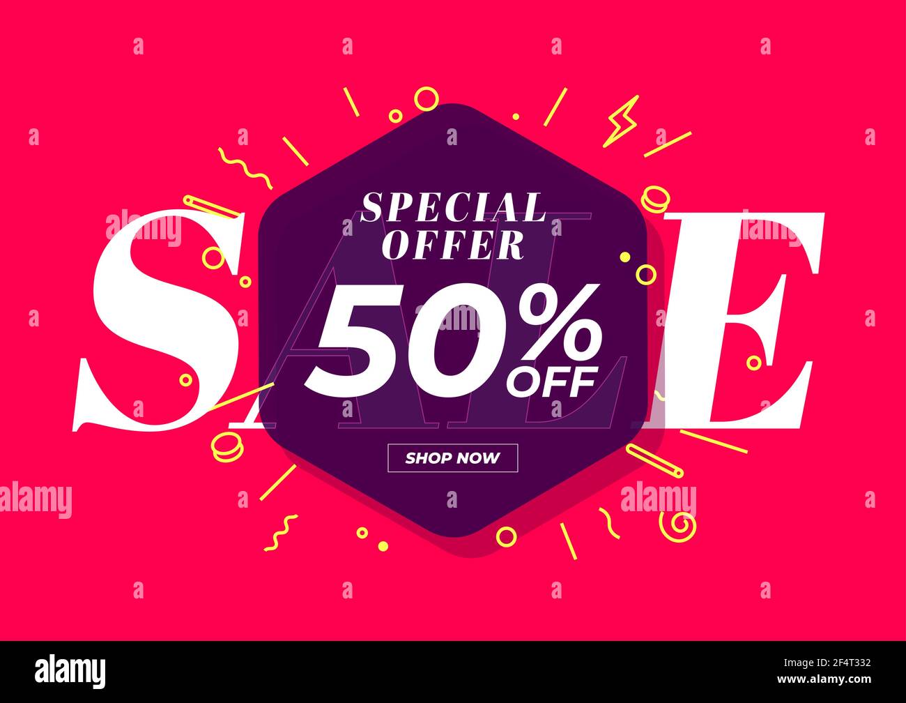 Sale special offer 50% off banner. Red background special offer and ...