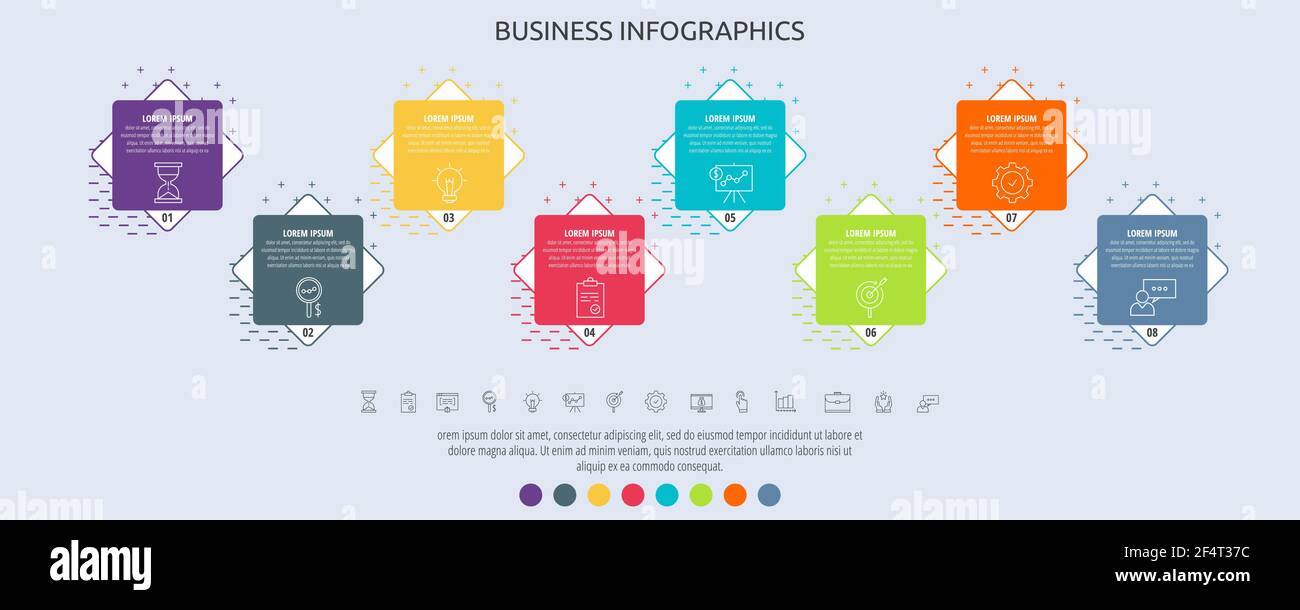 Vector business infographic label with squares for eight label, diagram ...
