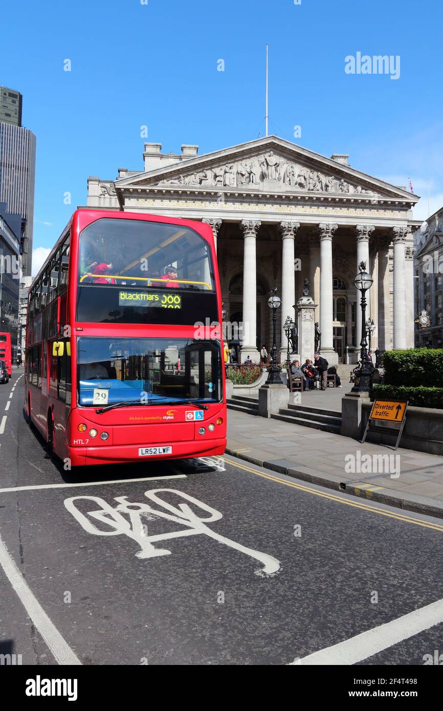 LONDON, UK - MAY 15, 2012: People ride London Bus in Bank Junction ...