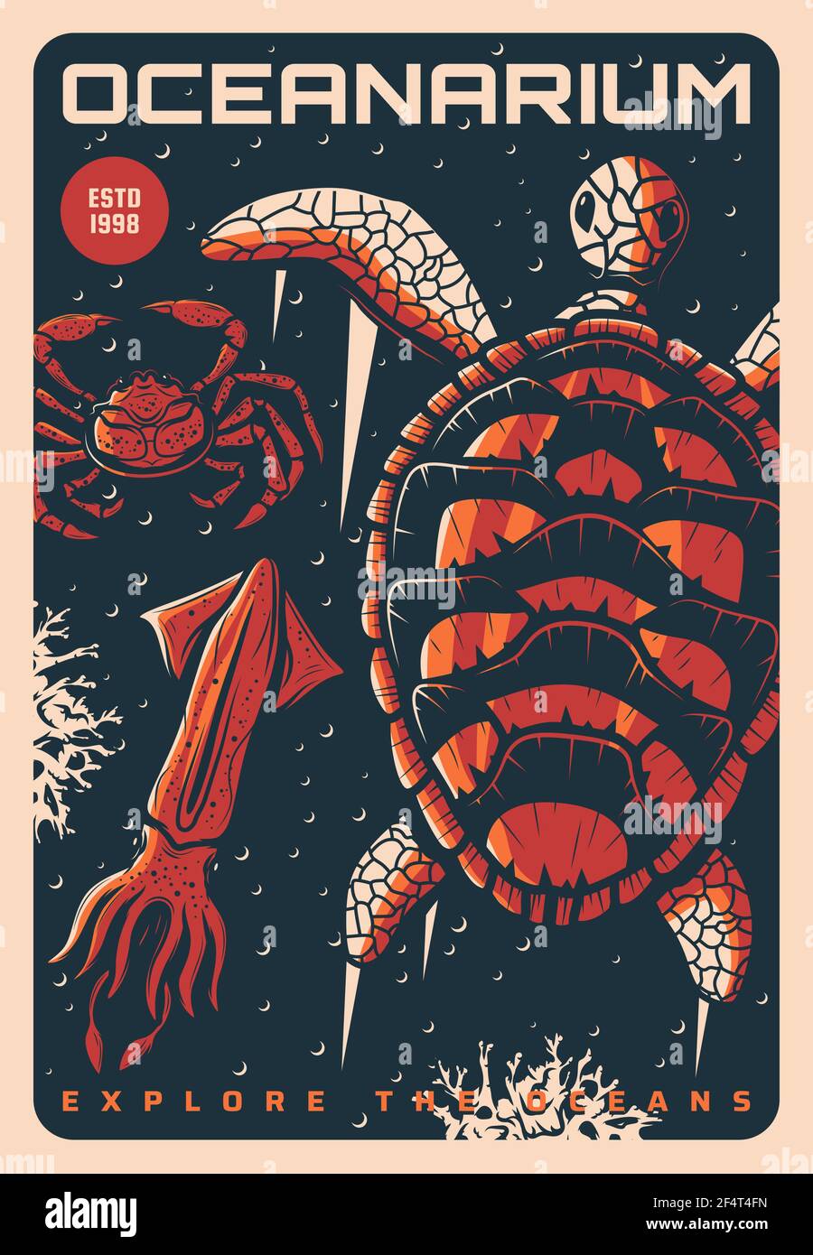 Oceanarium, undersea world and marine life of sea and ocean, vector ...