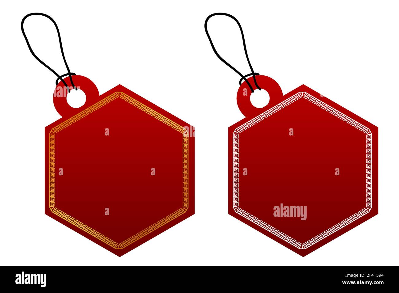 2 Hexagon Vector Red Gradient Tag, White and Golden China Style Border ...