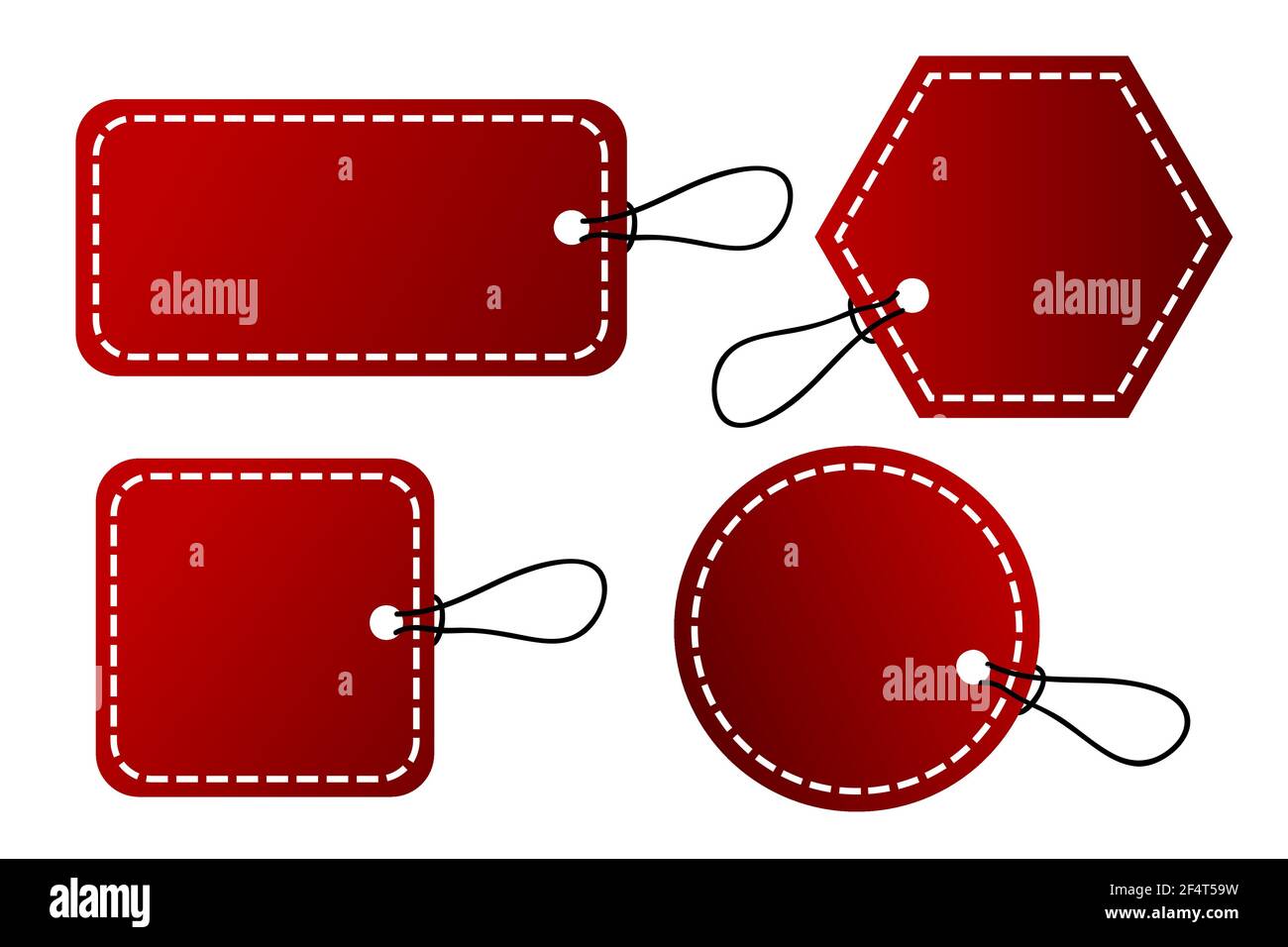 4 Shape Vector Red Gradient Tag, White Stitch Border With Black Rope ...