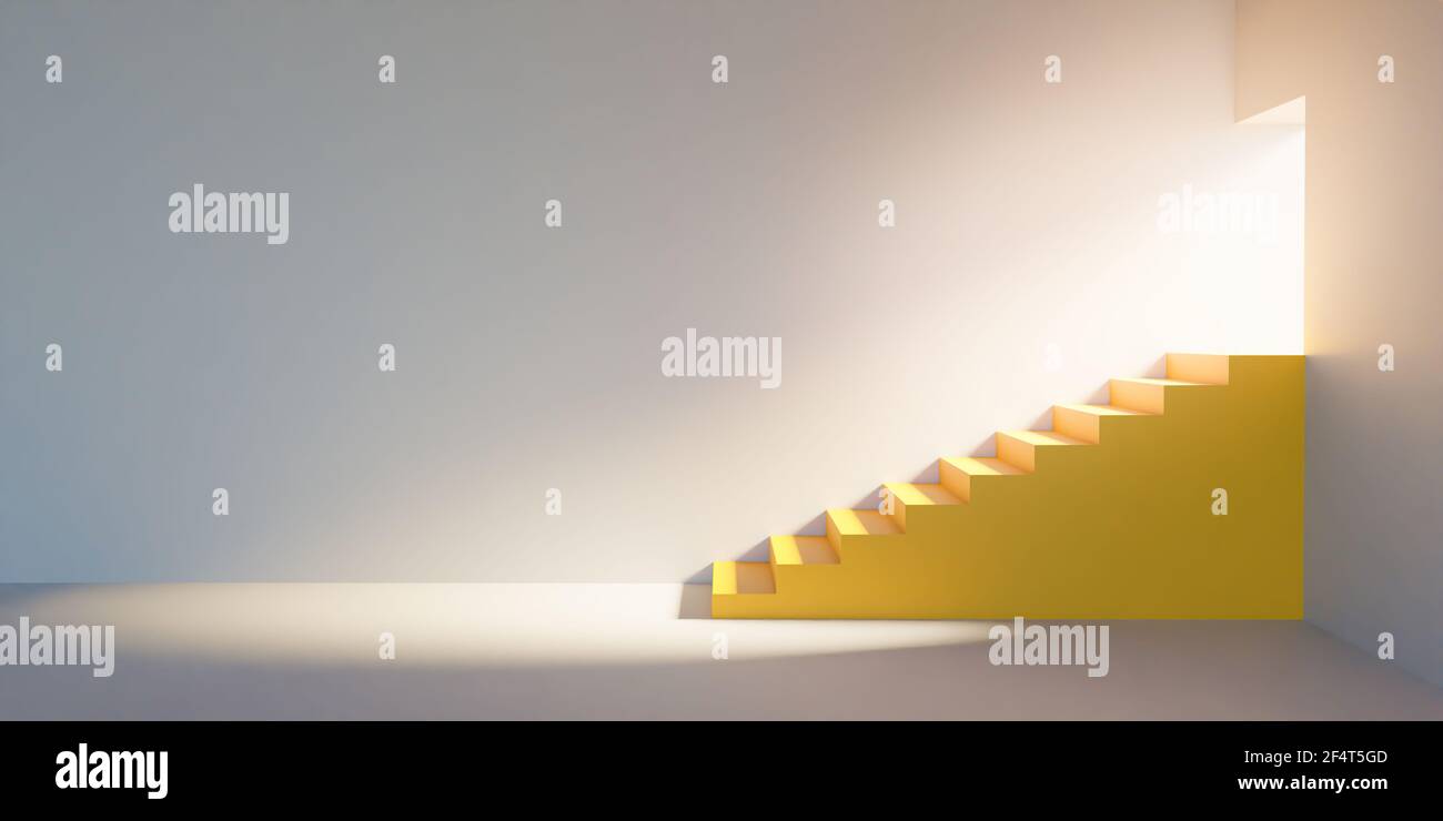 stairs with a door through which a flash of light enters Stock Photo ...