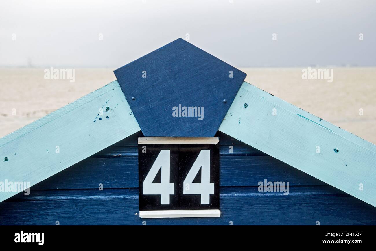 Photograph of the roof of a beach hut displaying the numbers 44 Stock ...