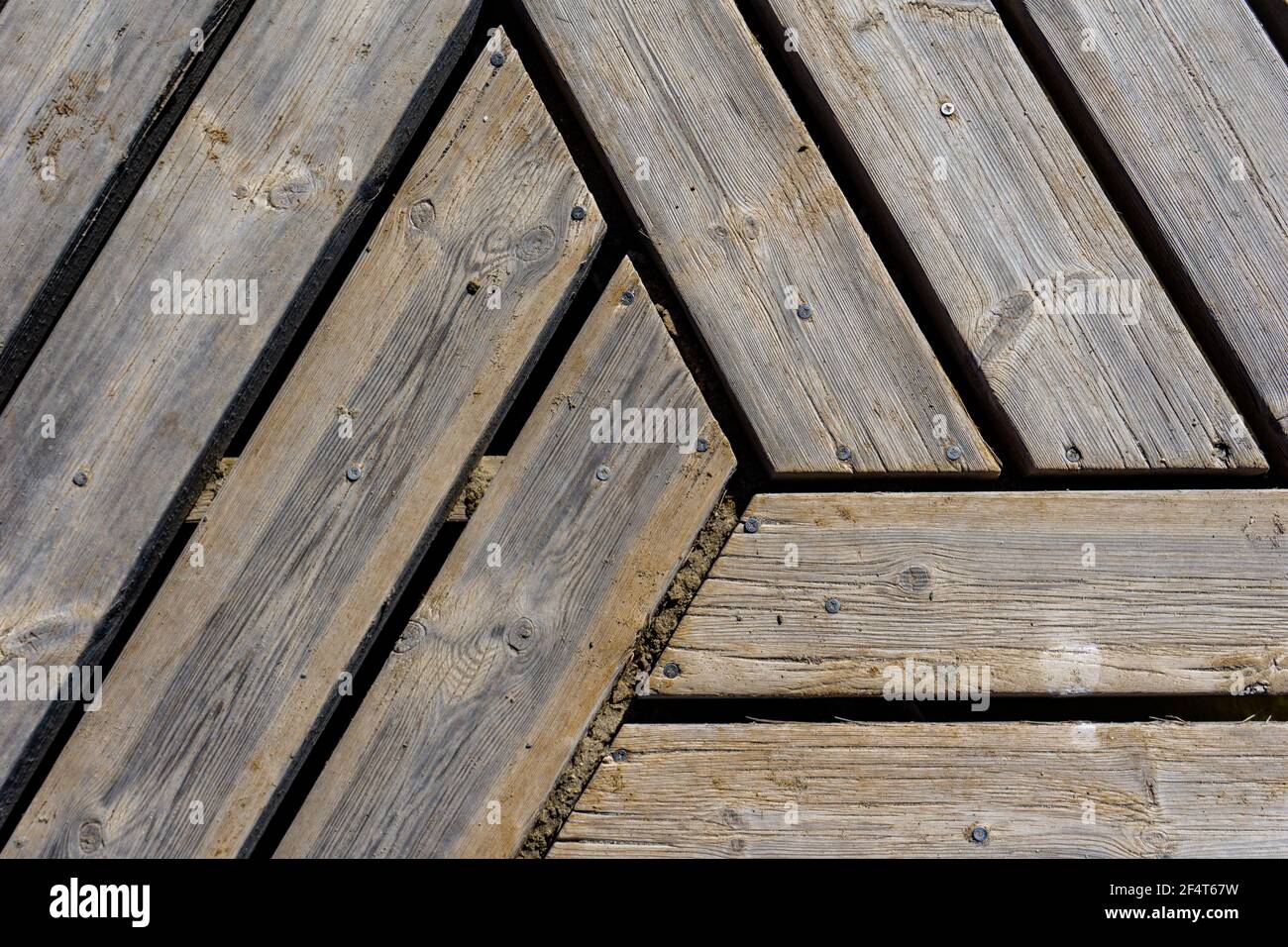 A close up of wooden slats in off angle pattern as seen on a wooden ...