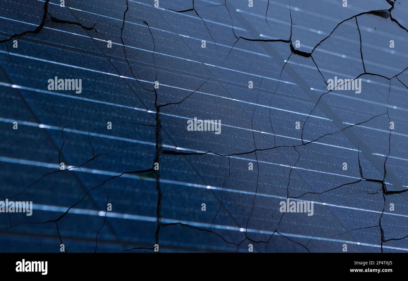 Broken destroyed solar panel, cracked - macro Stock Photo - Alamy