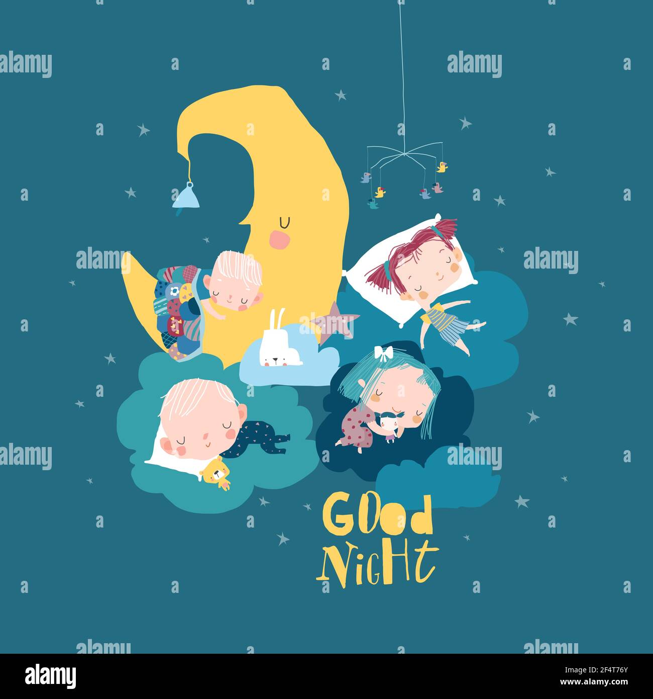 Cute cartoon children sleeping on clouds. Sweet dreams Stock Vector ...
