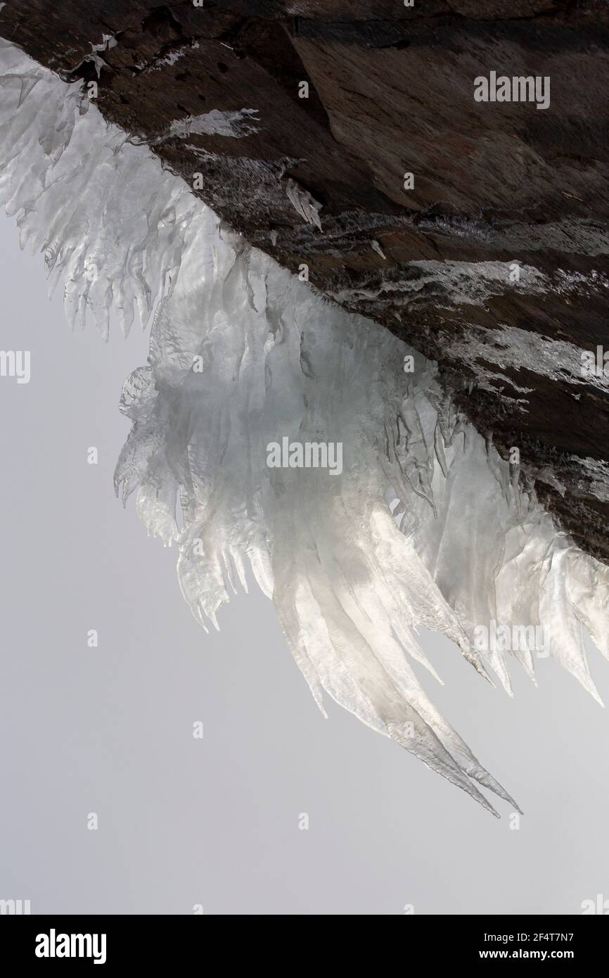Wind blown Ice formations in Kirkstone quarry, Lake District, UK Stock ...