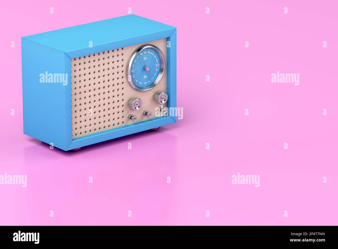 Blue retro radio on shiny pink background Stock Photo - Alamy