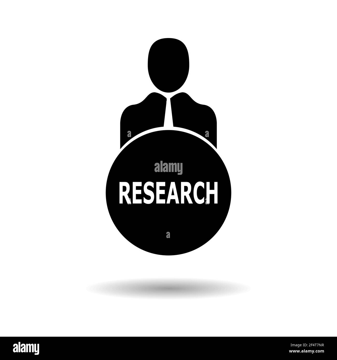 Business person with text RESEARCH flat icon. Isolated on white ...
