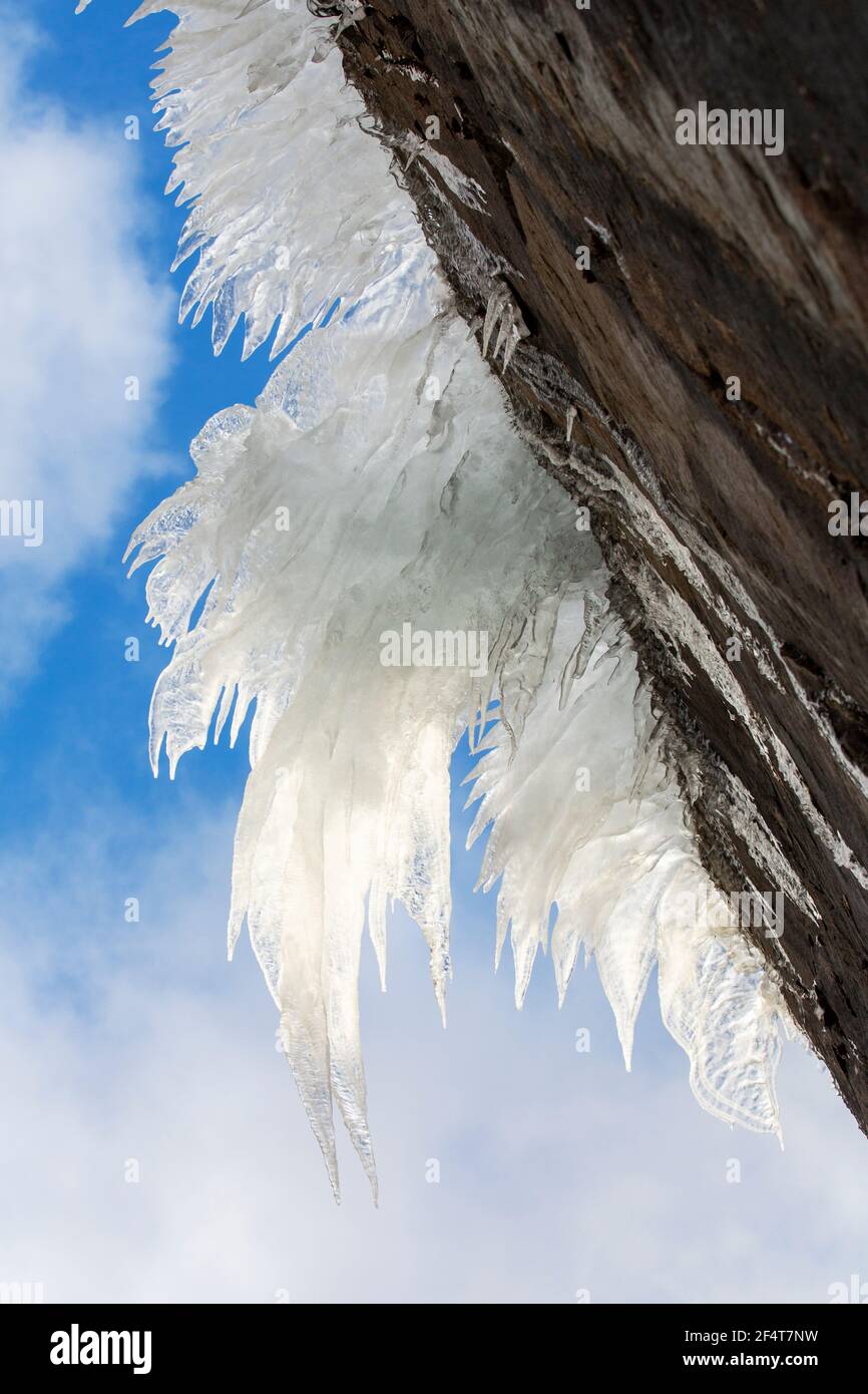 Wind blown Ice formations in Kirkstone quarry, Lake District, UK Stock ...