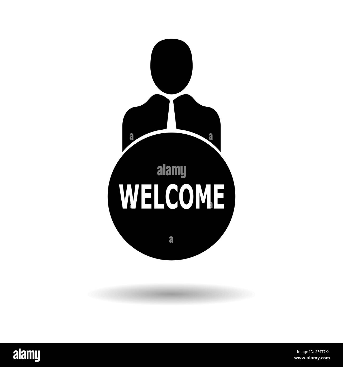 Business person with text WELCOME flat icon. Isolated on white ...