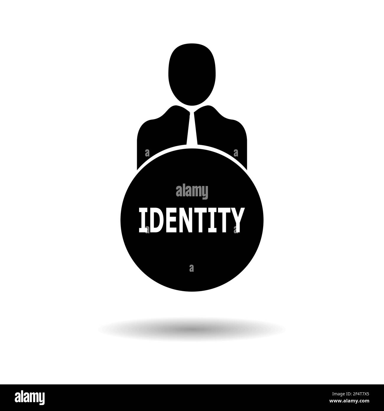 Business person with text IDENTITY flat icon. Isolated on white ...