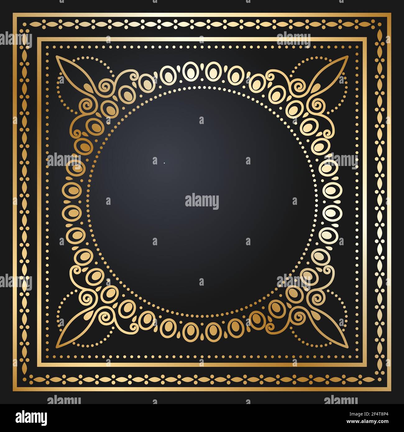 Beautiful round and square golden frame. Festive design. Vintage gold border. Vector ...