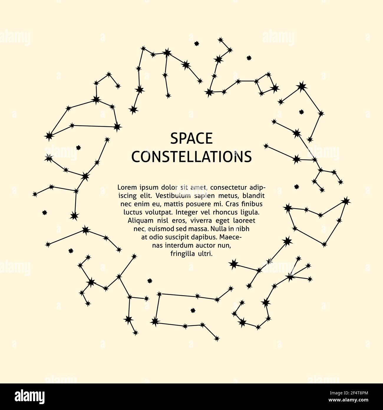 Space constellations banner with place for text. Round concept poster ...