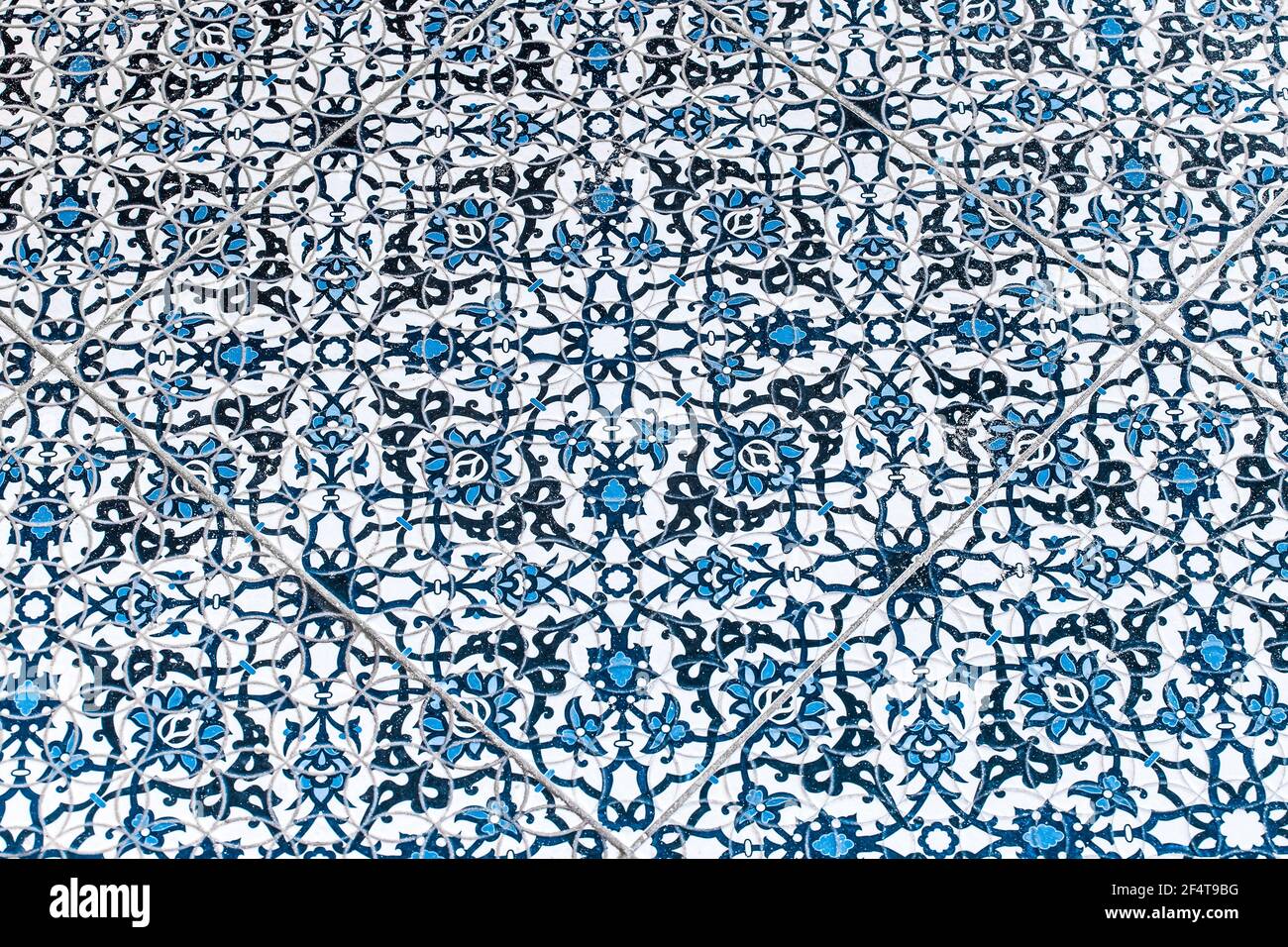 Ceramic floor tiles with abstract pattern blue flower ornament texture ...