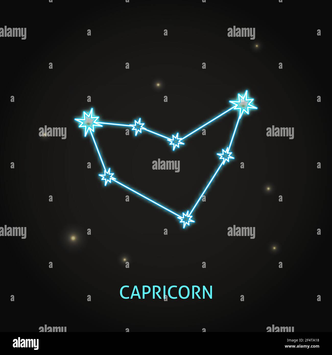 Neon Capricorn zodiac sign on dark background. Shining constellation in ...