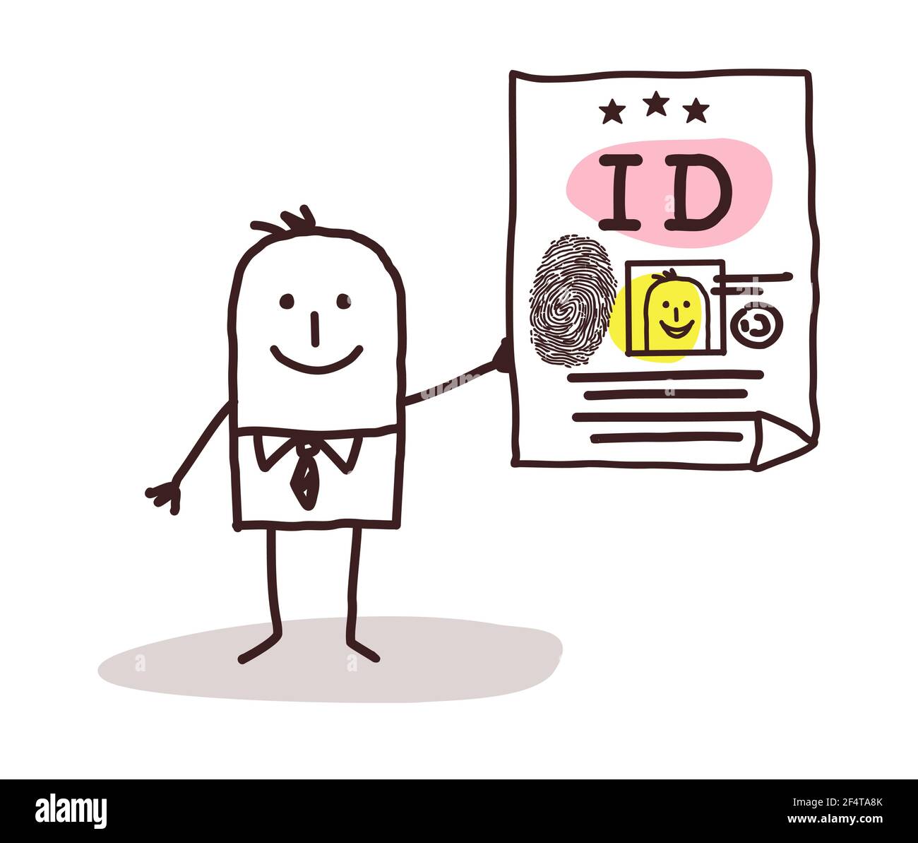 Hand drawn Cartoon smiling man showing a Valid Identity Card Stock ...