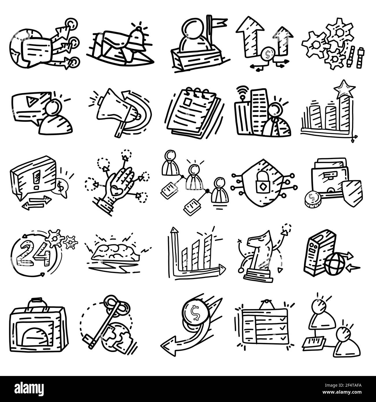 Business icon set hand drawn icon design, outline black, doodle icon, vector icon Stock Vector ...