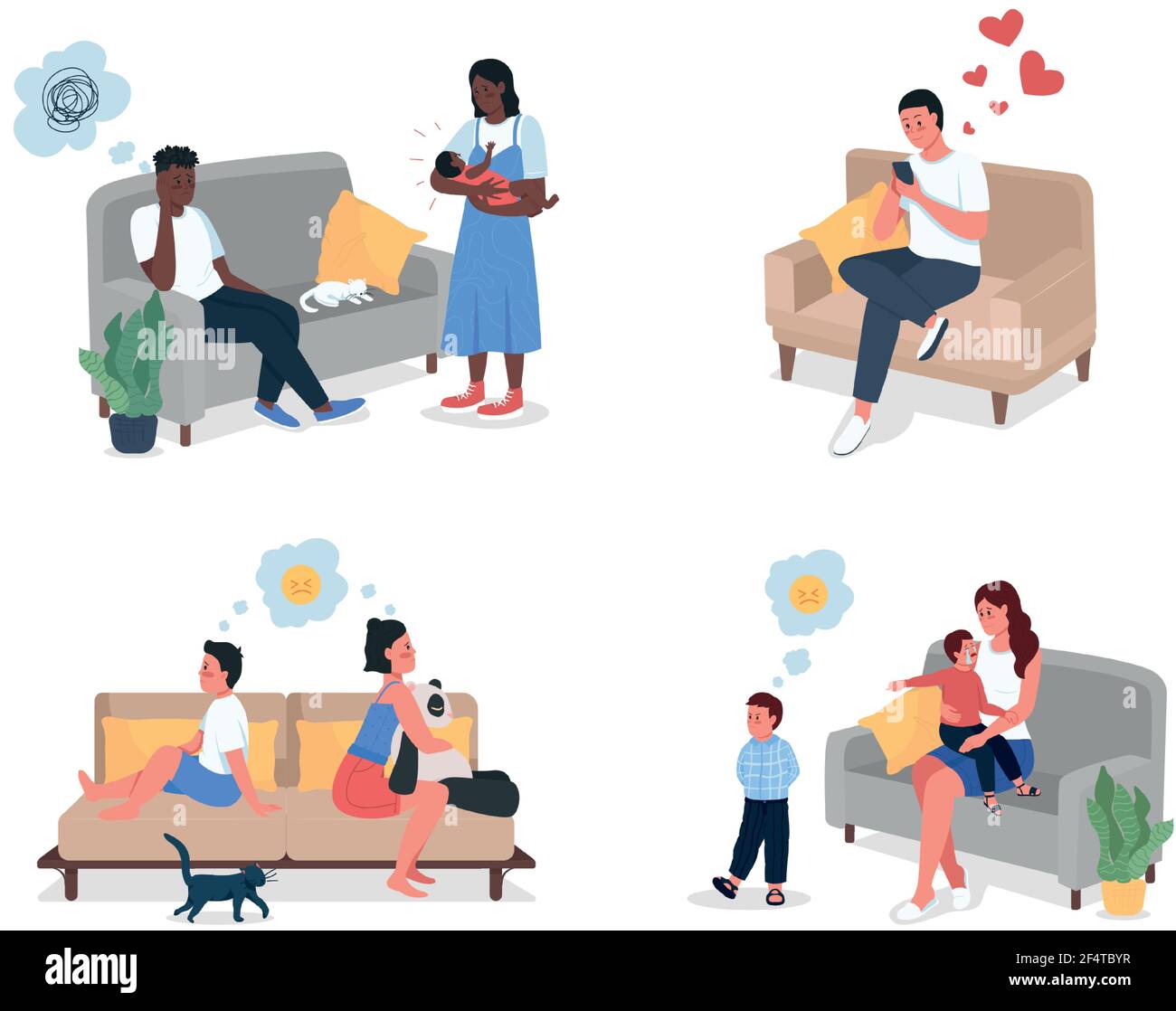 Family relationship problem flat color vector detailed character set ...