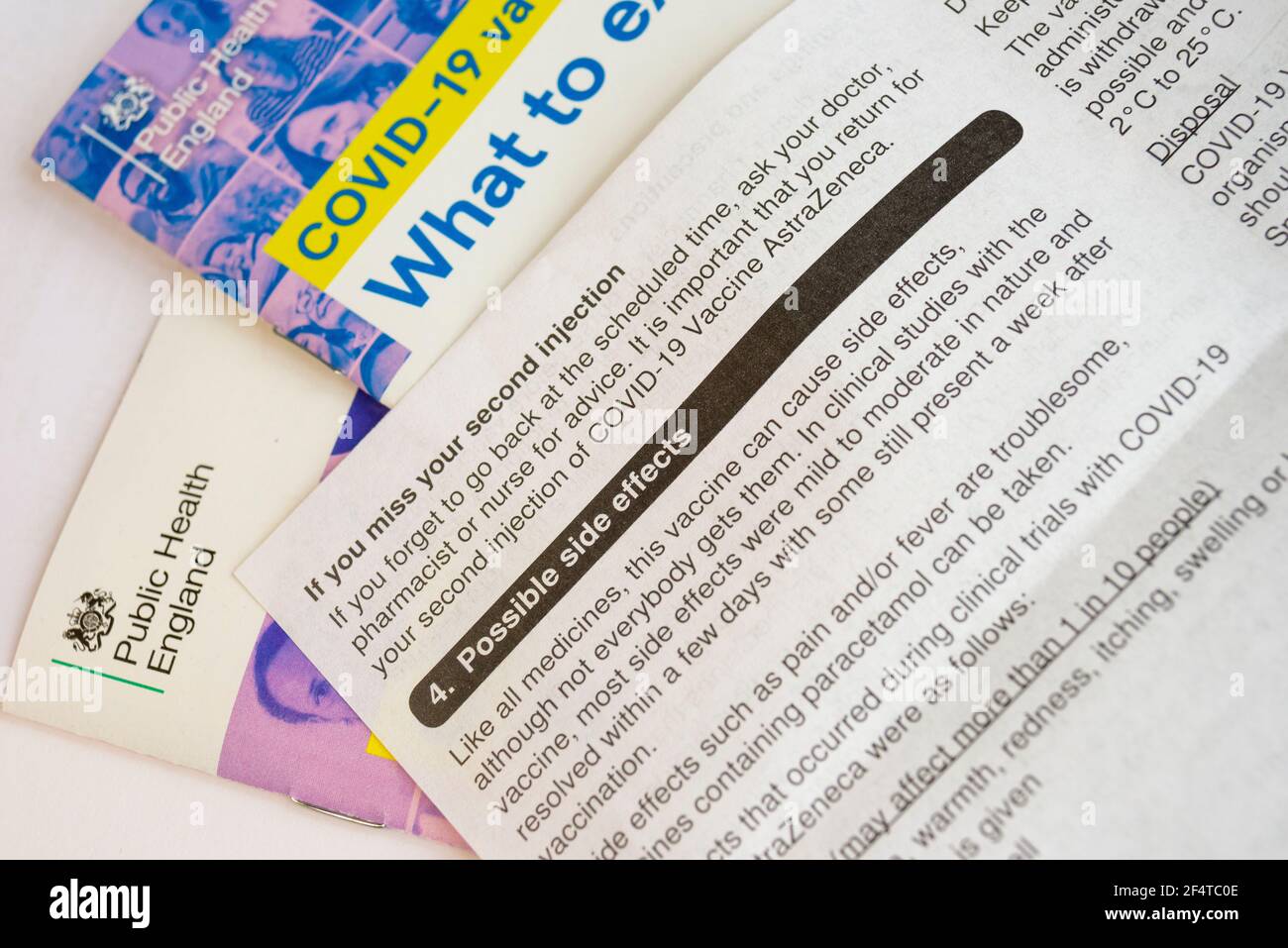 COVID 19 vaccination paperwork. AstraZeneca information leaflet with ...