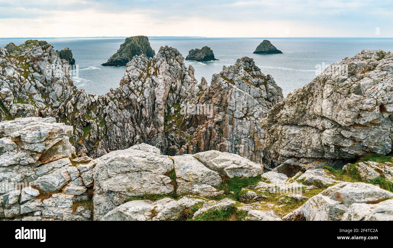 The beautiful and rocky coast of France, the bays between the rocks ...