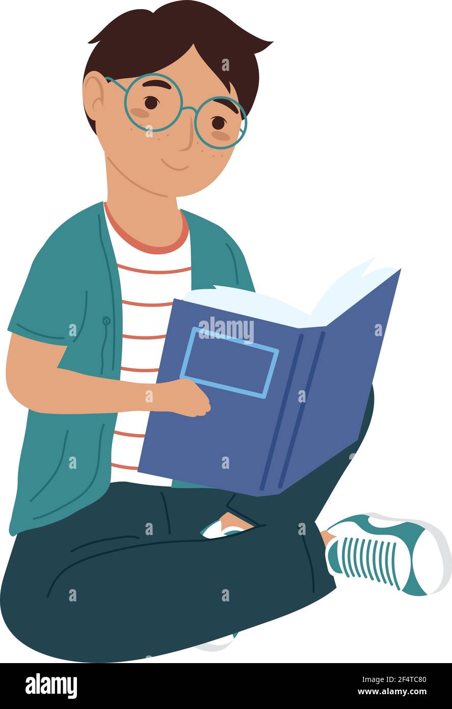 little boy reading book character Stock Vector Image & Art - Alamy