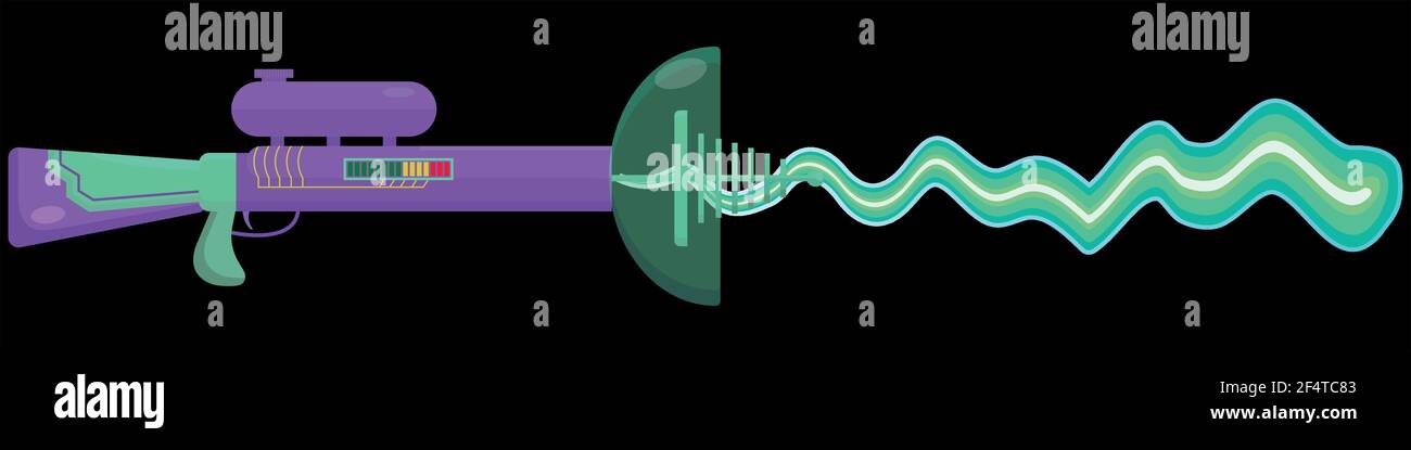 Vector illustration of a blaster firing a beam. Alien weapon concept ...