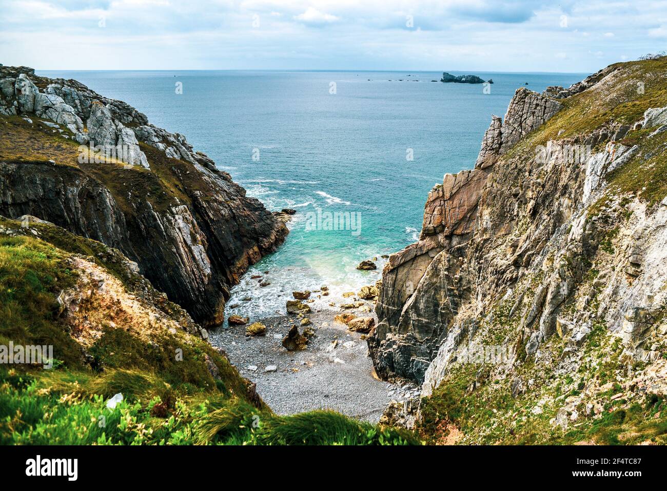 The beautiful and rocky coast of France, the bays between the rocks ...