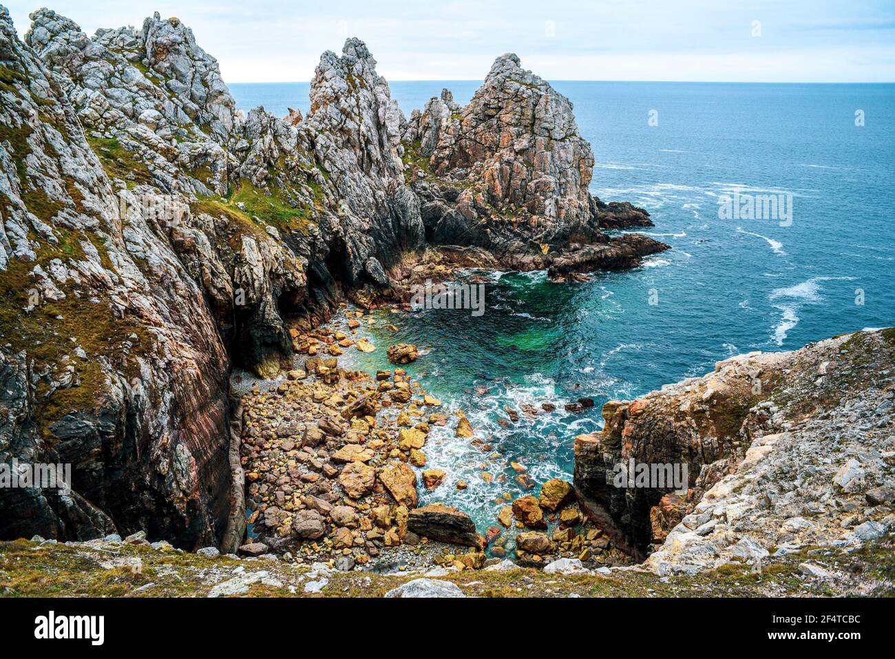 The beautiful and rocky coast of France, the bays between the rocks ...