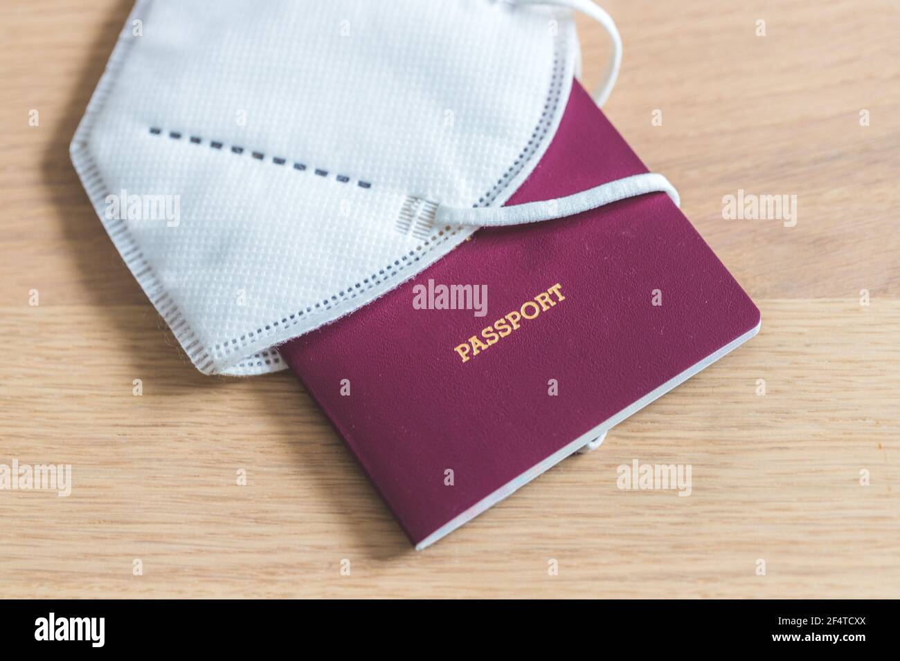 Close up of passport for travelling, airport, “passport”, ffp2 ...