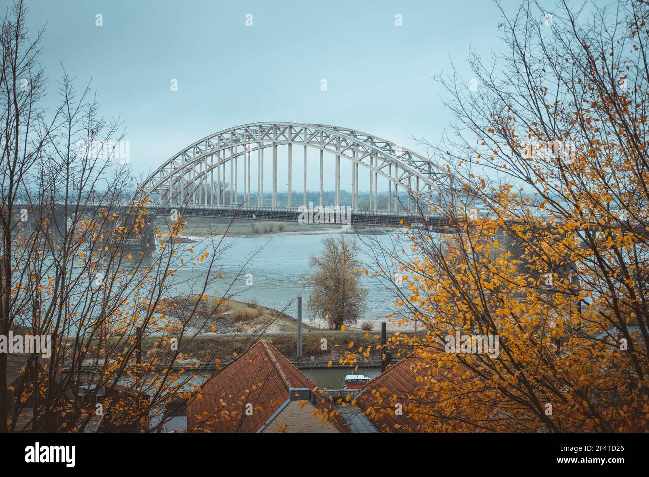 Bridge crossing the Waal River at Nijmegen in the Netherlands during ...